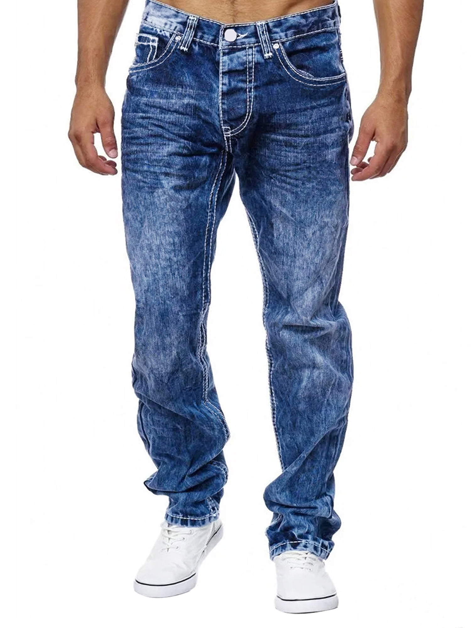 AmShibel Men's Retro Straight Jeans Gradient Color Distressed Denim ...