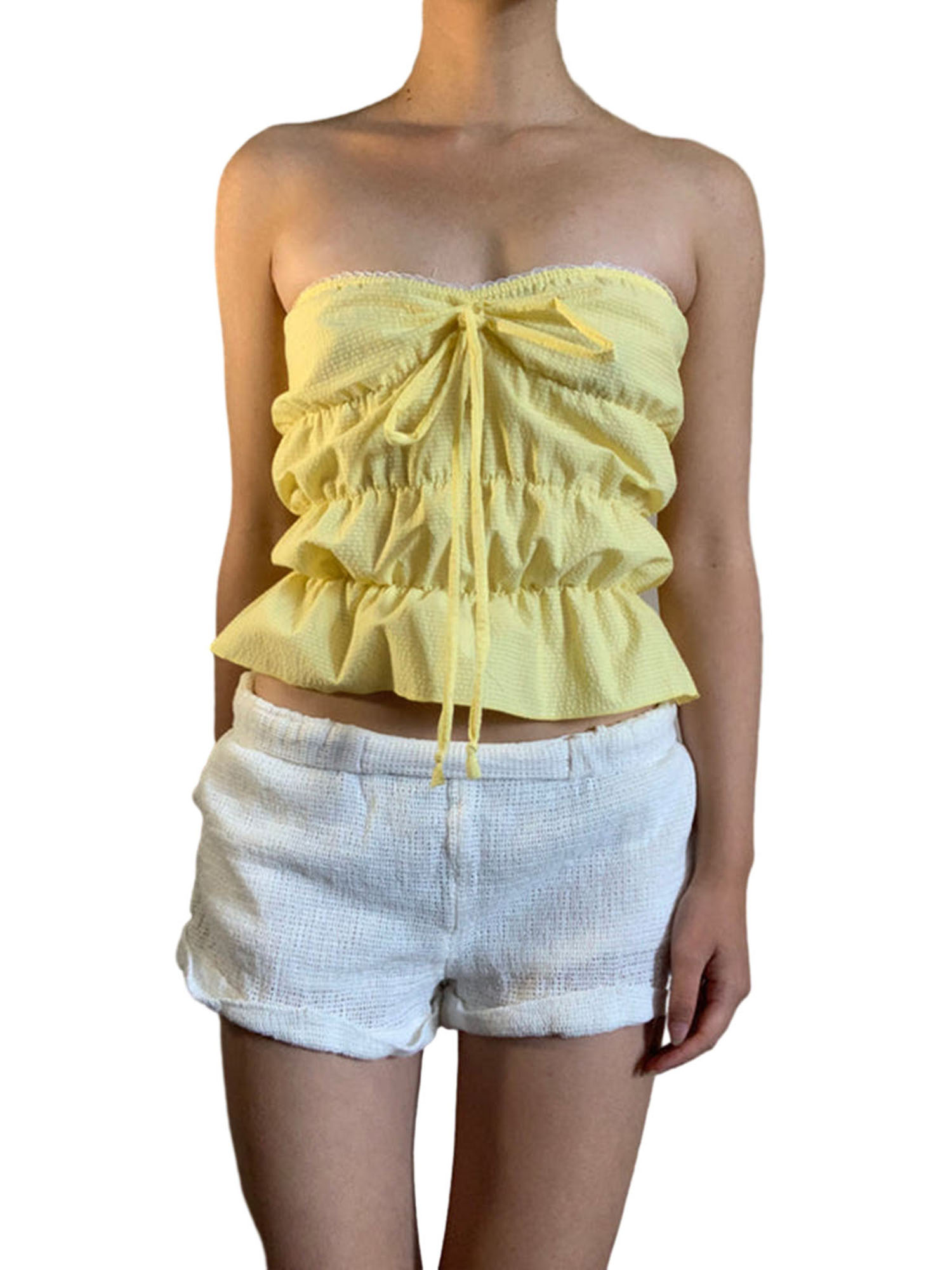 AmShibel Women Y2K Tube Top Strapless Backless Tie-up Pleated Plaid ...