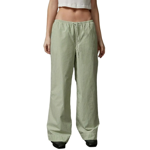 AmShibel Women's Casual Lounge Pants Stripe Print Low Rise Wide Leg ...
