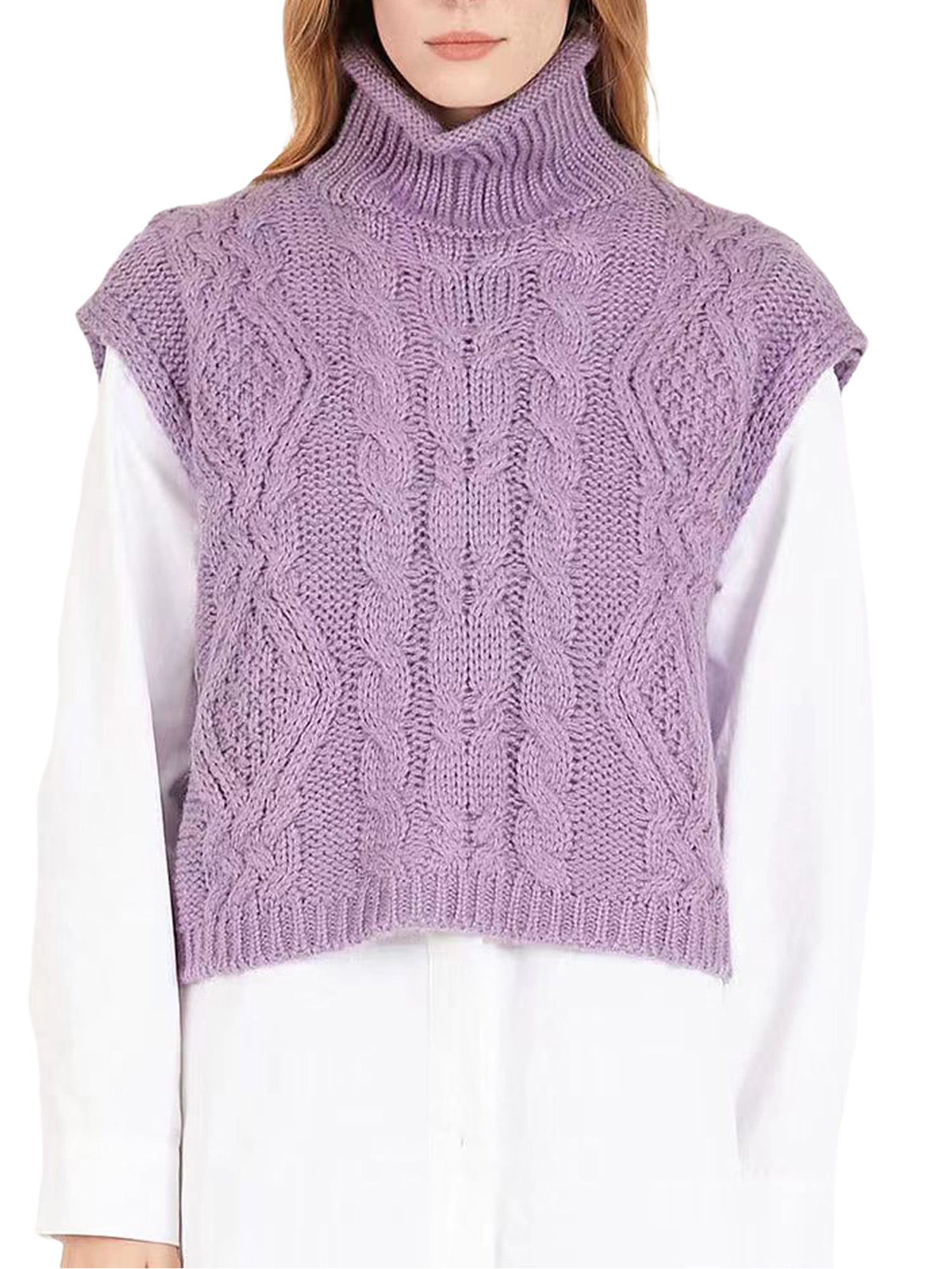 AmShibel Women's Y2K Knitted Sweater Vest Cable Sleeveless Turtleneck ...