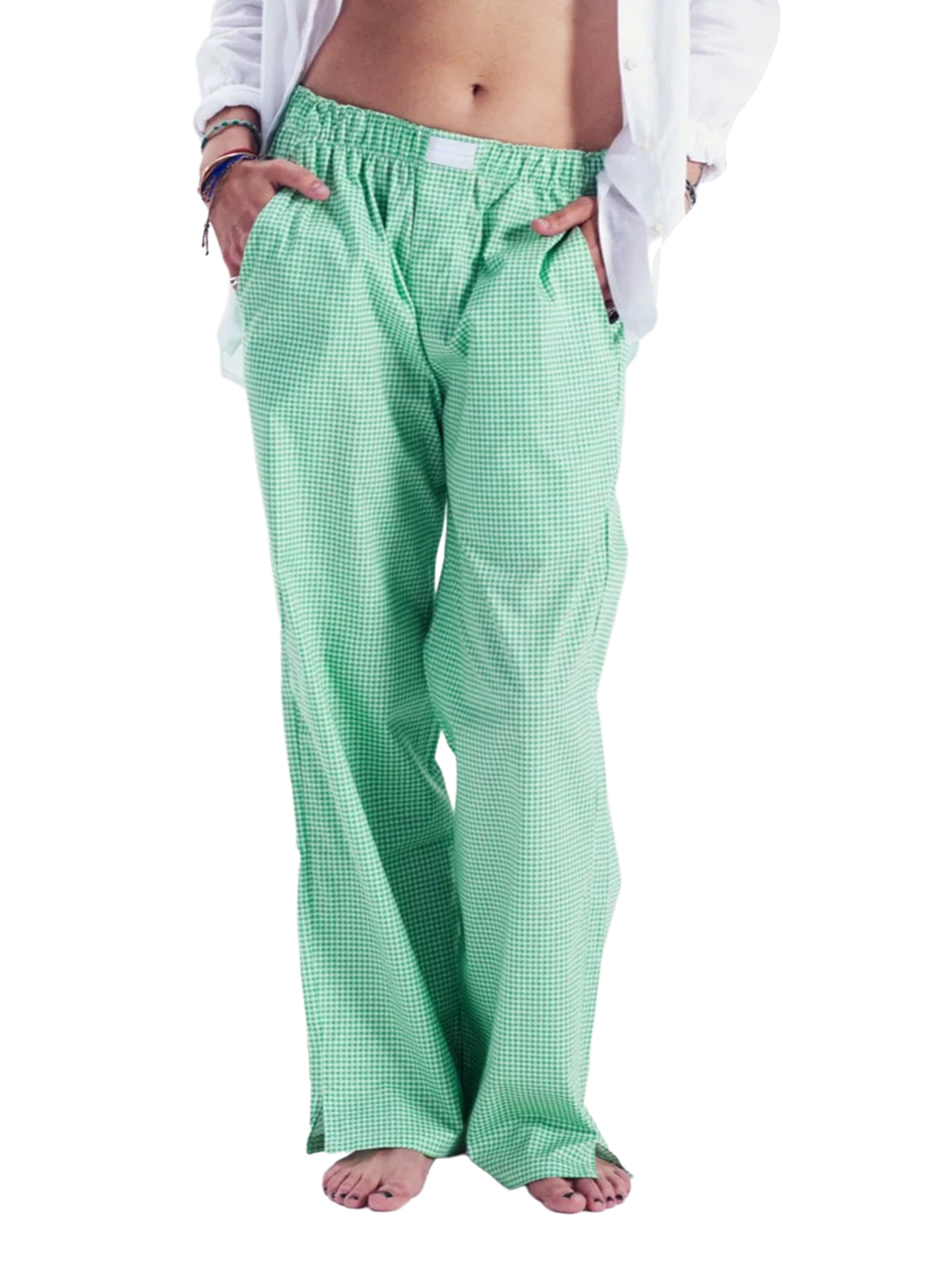 AmShibel Women's Y2K Pajama Pants Plaid Loose Fit Elastic Waist Wide ...