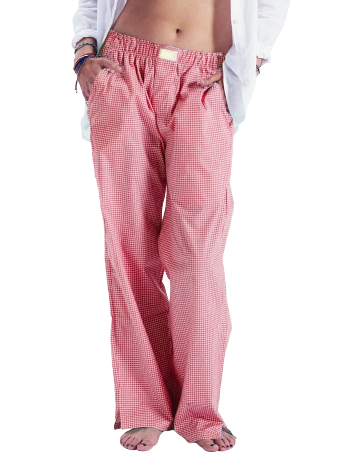 AmShibel Women's Y2K Pajama Pants Plaid Loose Fit Elastic Waist Wide ...
