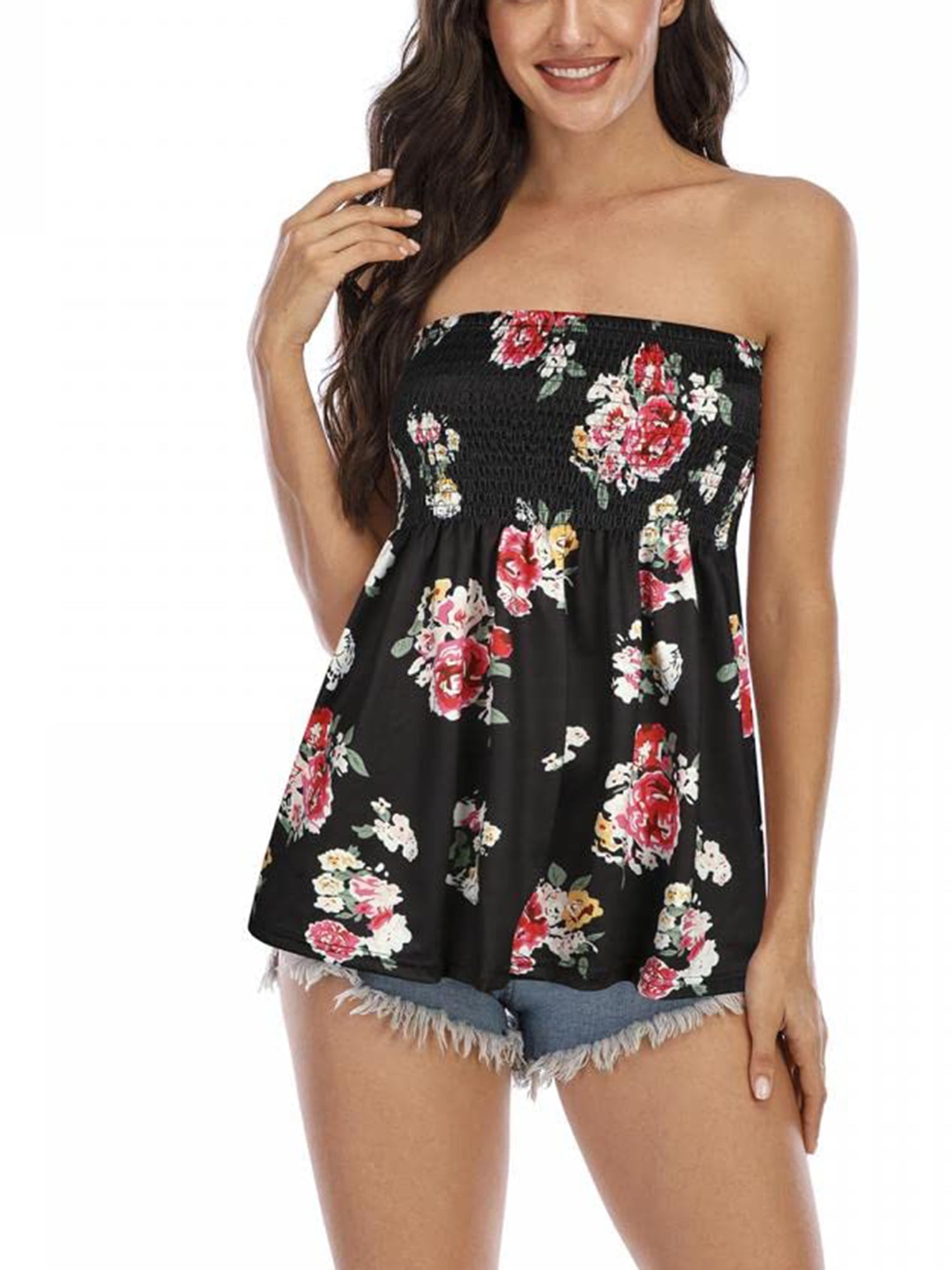 AmShibel Women's Y2K Strapless Tube Top Sleeveless Pleated Backless ...