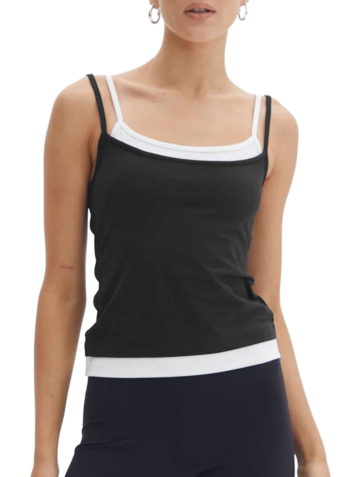 AmShibel Womens Double Spaghetti Strap Camisoles Fake Two-Pieces ...