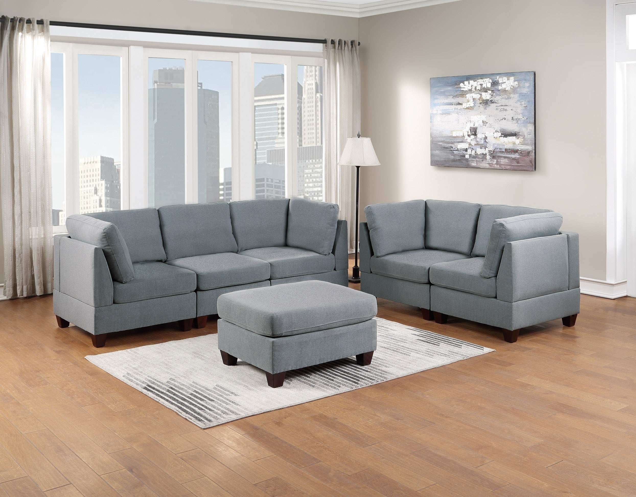 Ama Modular Sectional 6pc Set 3x Corner Wedge 2x Armless Chairs and 1x ...