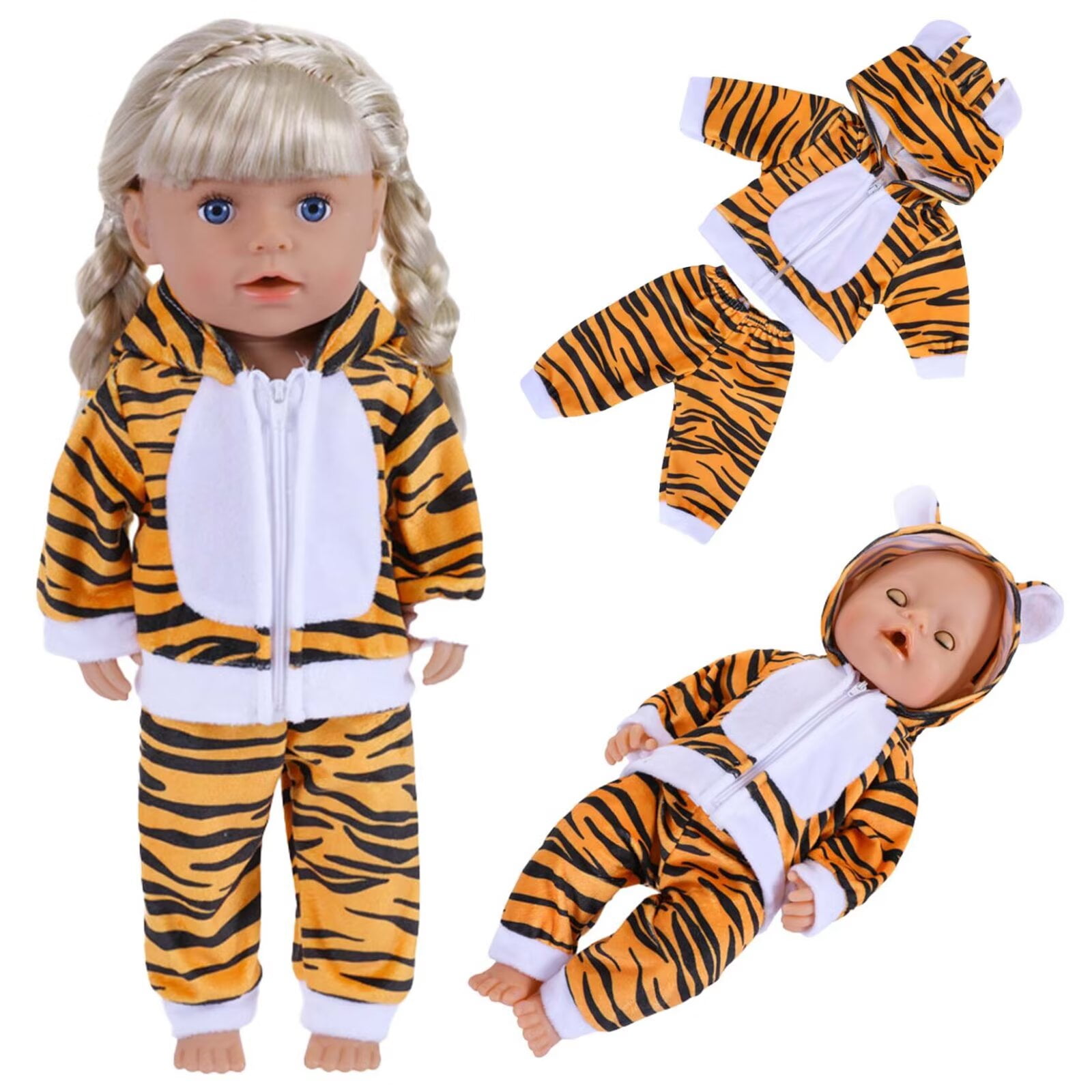 AmaMary 16"–18" Reborn Doll Clothes Set, Tiger Pattern Hoodie & Pants ...