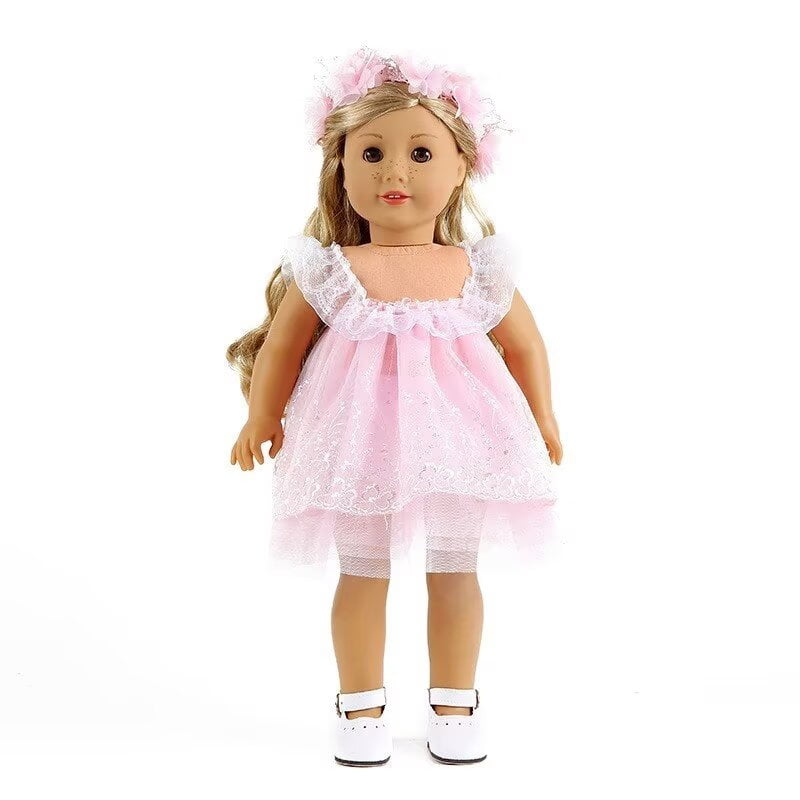 AmaMary 18" Doll Princess Dress Pink Lace Flower Dress and Hairband Set ...