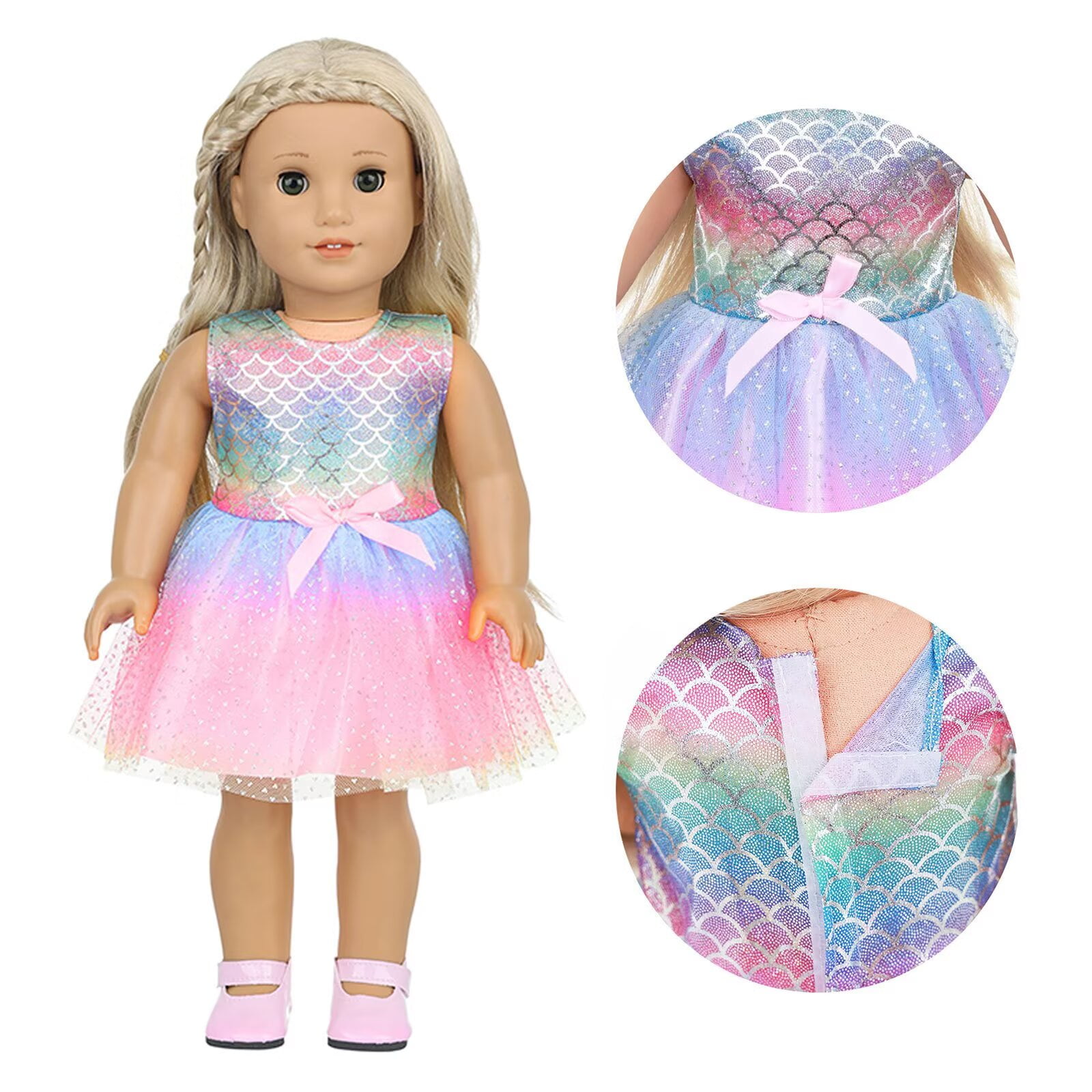 AmaMary 18 Inch Doll Princess Dress – Pink Tulle Mermaid Gown with Mesh ...