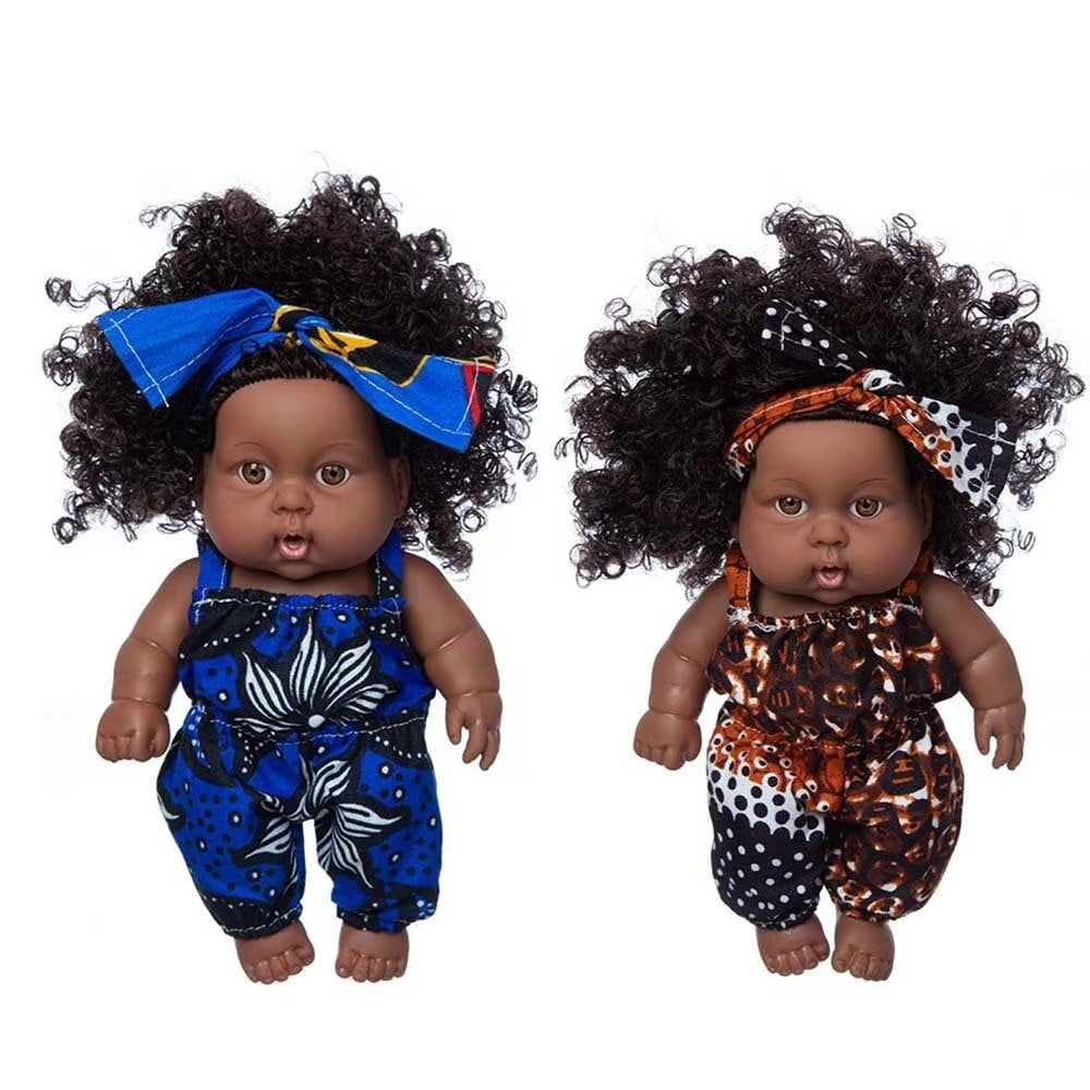 AmaMary 2Pcs 8" Black Baby Doll African Washable Realistic Curly ...