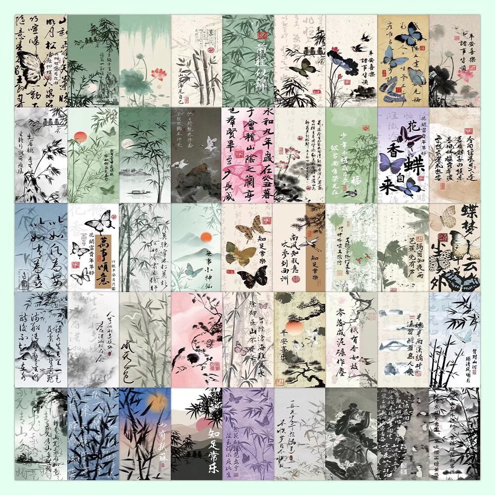AmaMary 60 Pcs Classical Chinese Calligraphy Brushes Stickers Chinese ...