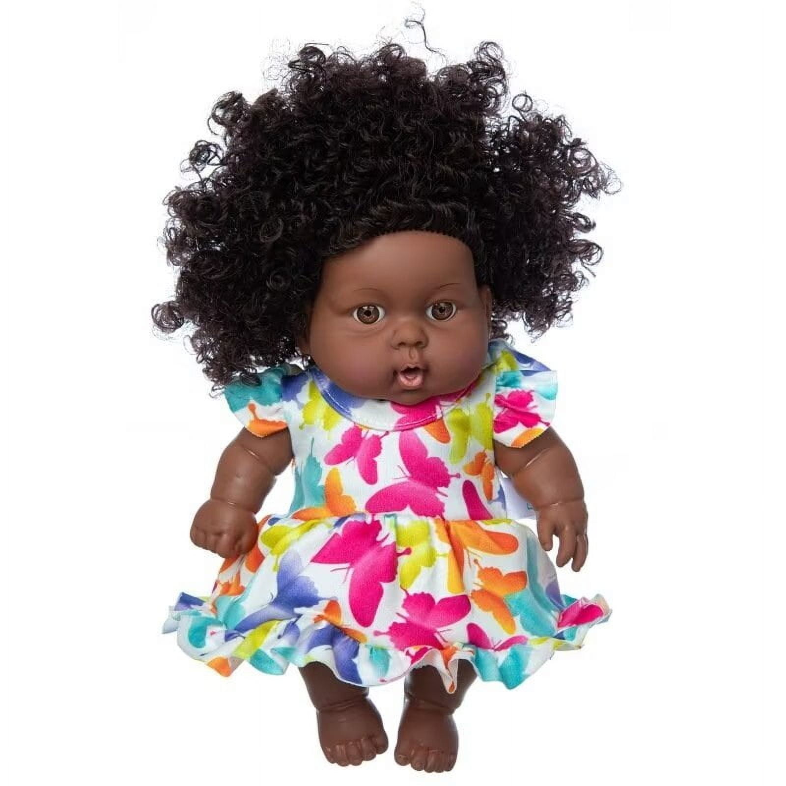 AmaMary 8" Black Baby Doll African Soft Gel Washable Realistic Curly ...