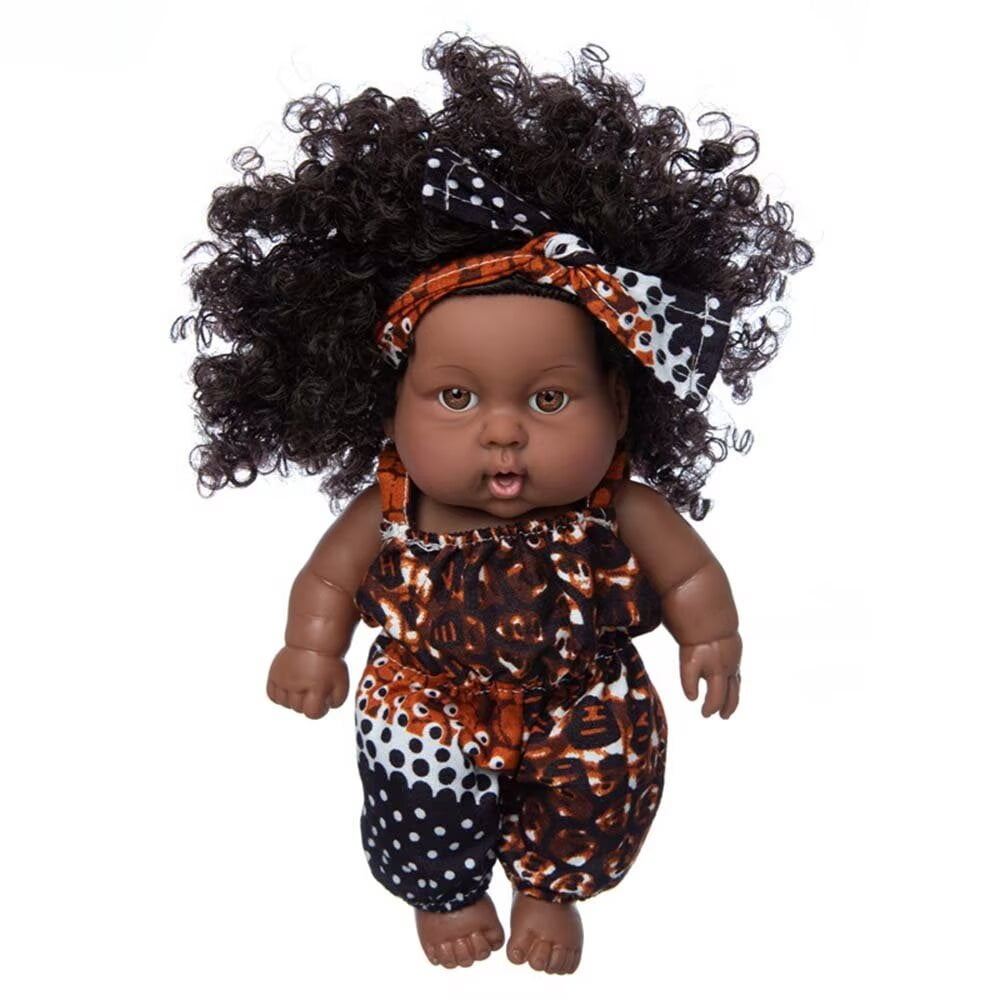 AmaMary 8" Black Baby Doll African Washable Realistic Curly Exploding ...