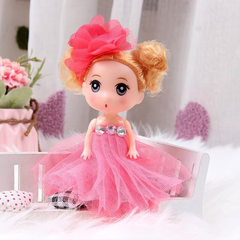 AmaMary 5 inch Cute Mini Keychain Doll with Pretty Mesh Skirt and Hair ...