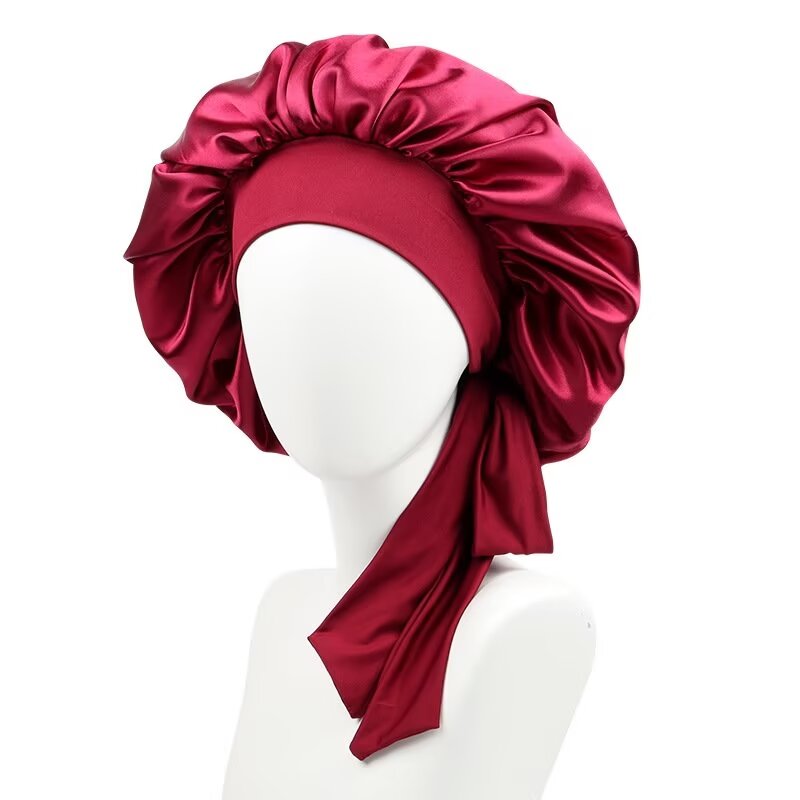 AmaMary Satin Silk Bonnet for Sleeping Women, Large Long Strap Tie Band ...