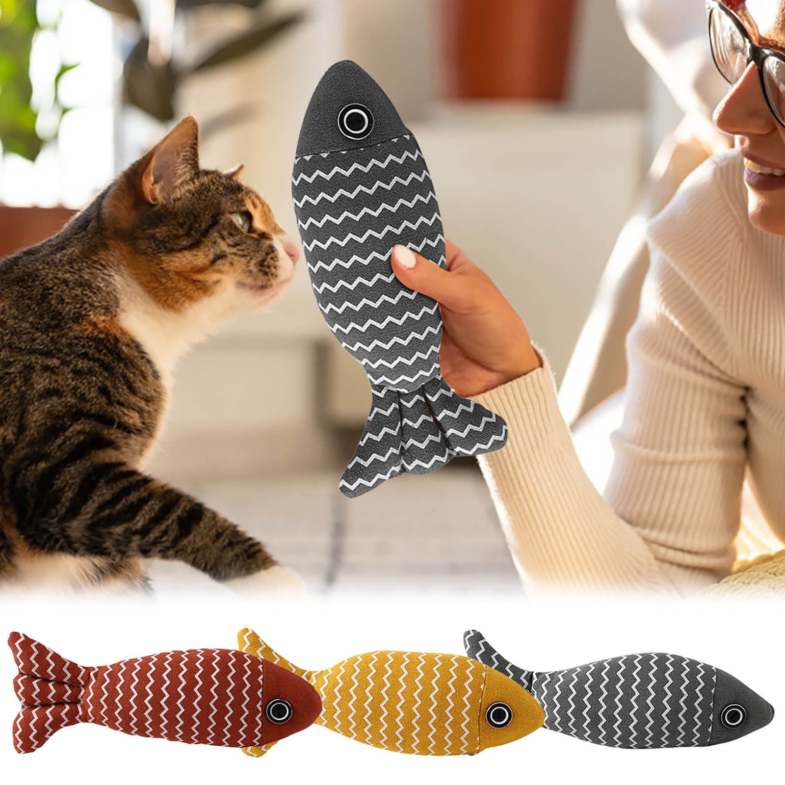 Amacok Cat Toy Fish, Soft Linen, Indoor Cat Interactive Exercise Kick ...