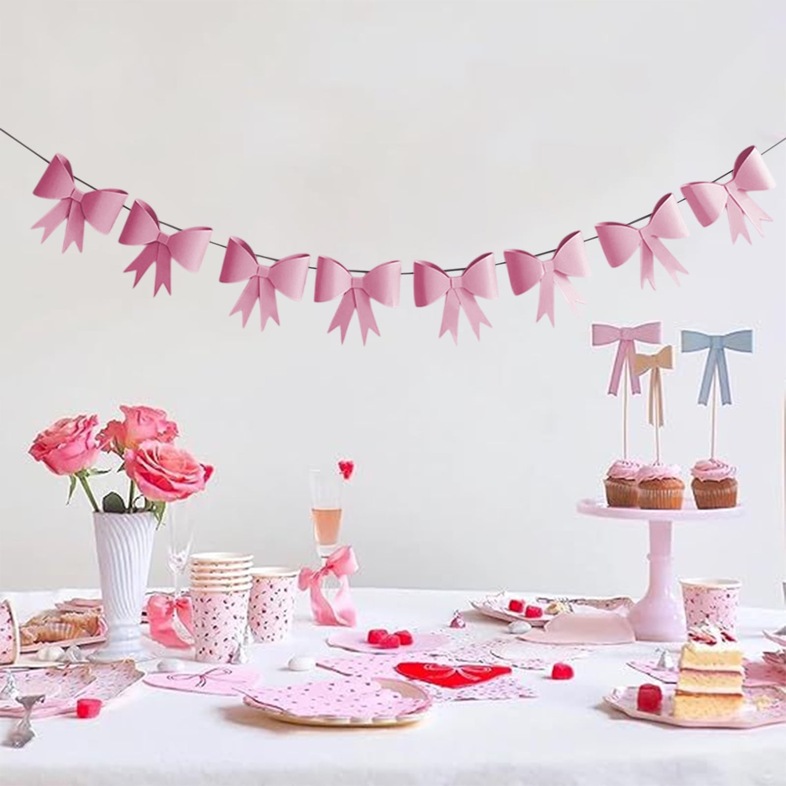 Amacok Cute Bow Birthday Decorations, Paper Bow Garland Banner for ...