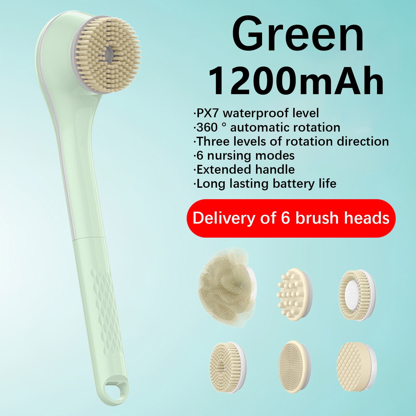 Amacok Electric Body Brush Back Scrubber for Shower, 14.5" Waterproof ...