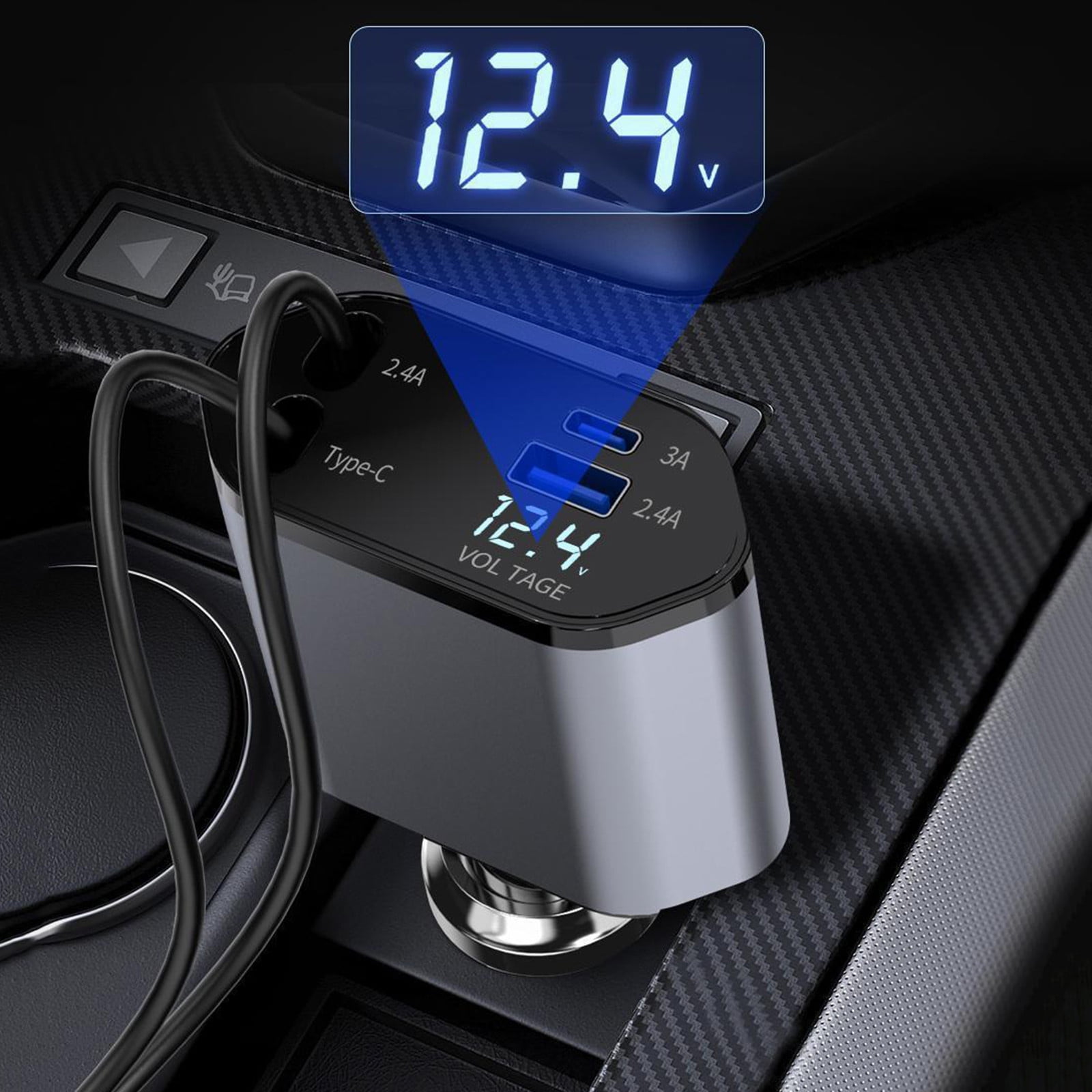 Amacok Retractable Car Charger, Type-C Fast Car Phone Charger with 120W Power, 2 Usb Ports, and ...