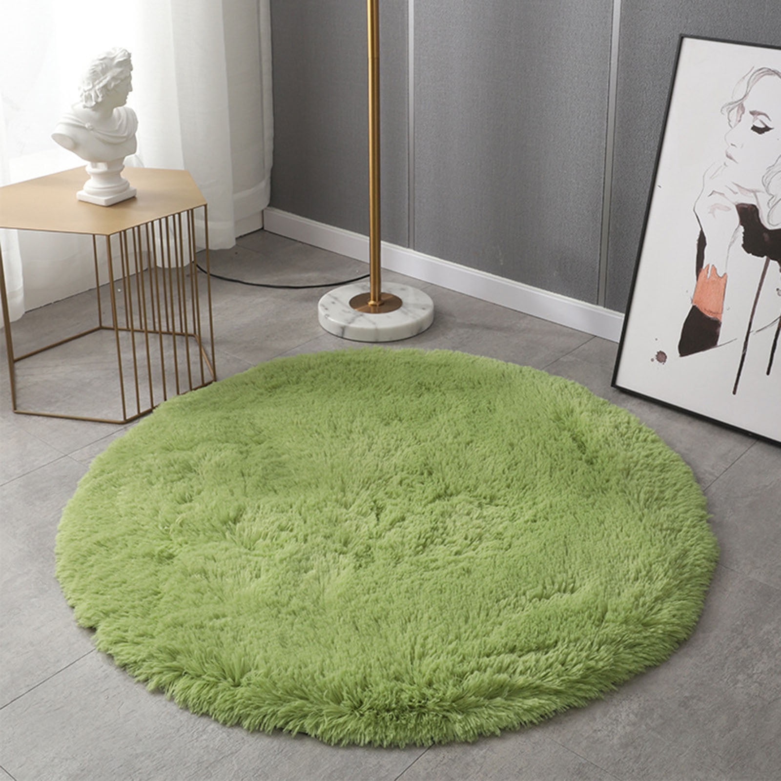 Amacok Soft Round Plush Throw Area Rug 3.2Ft Green Circle Fuzzy Rug ...