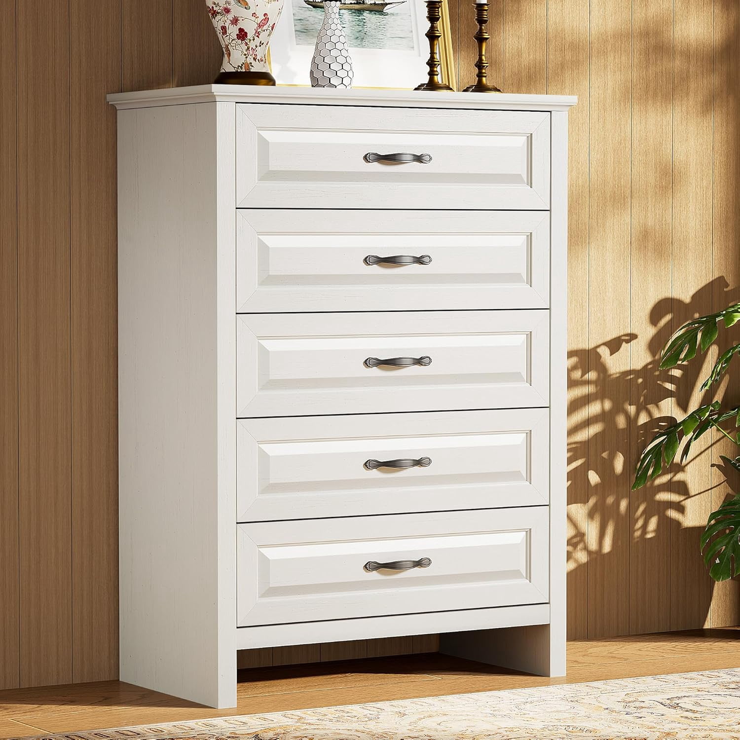 Amada Farmhouse 5 Drawer Dresser for Bedroom with Wood Drawers ...