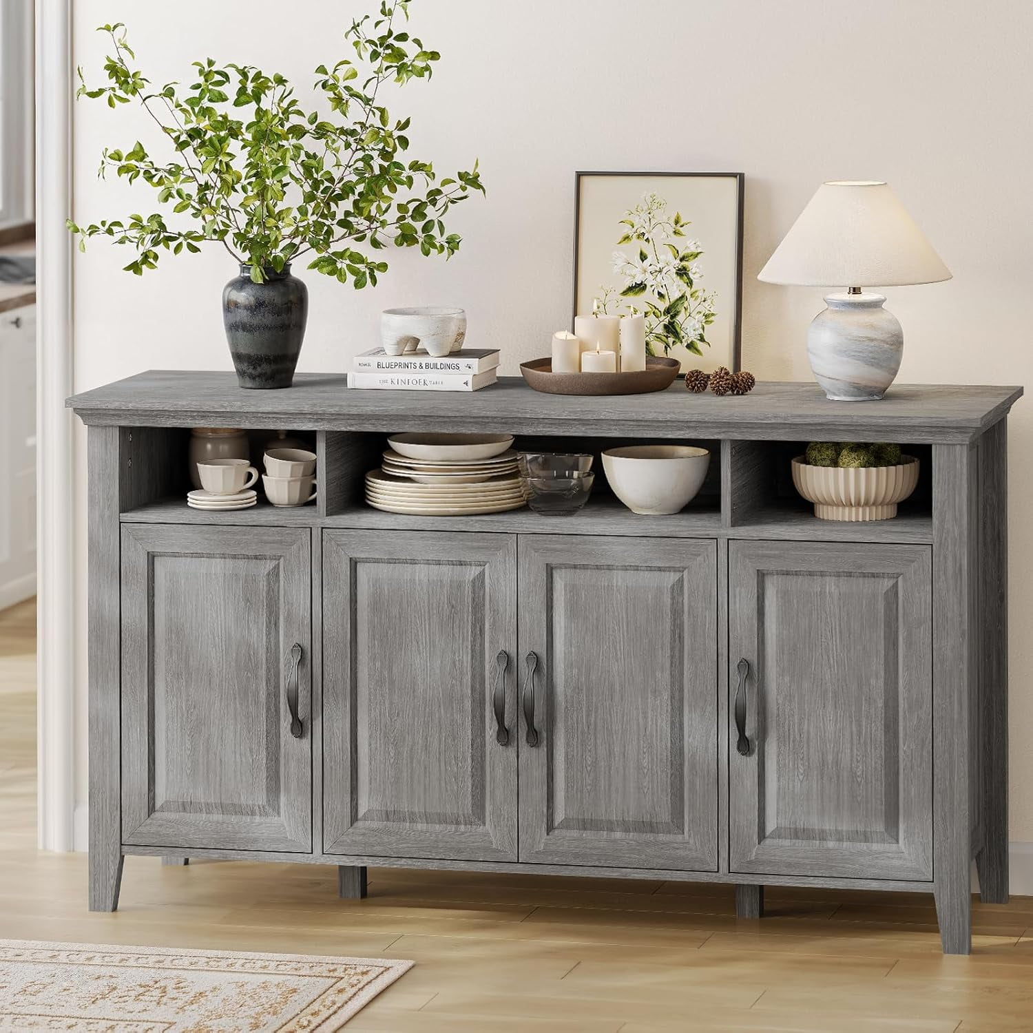 Amada Sideboard Buffet Cabinet with Storage Farmhouse, 55" Large Buffet ...