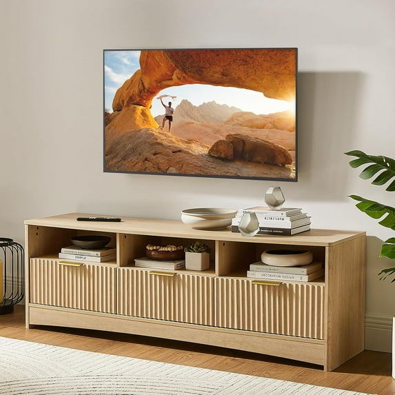 Amada TV Stand for 50-65" TV, Fluted Modern TV Stand Entertainment ...