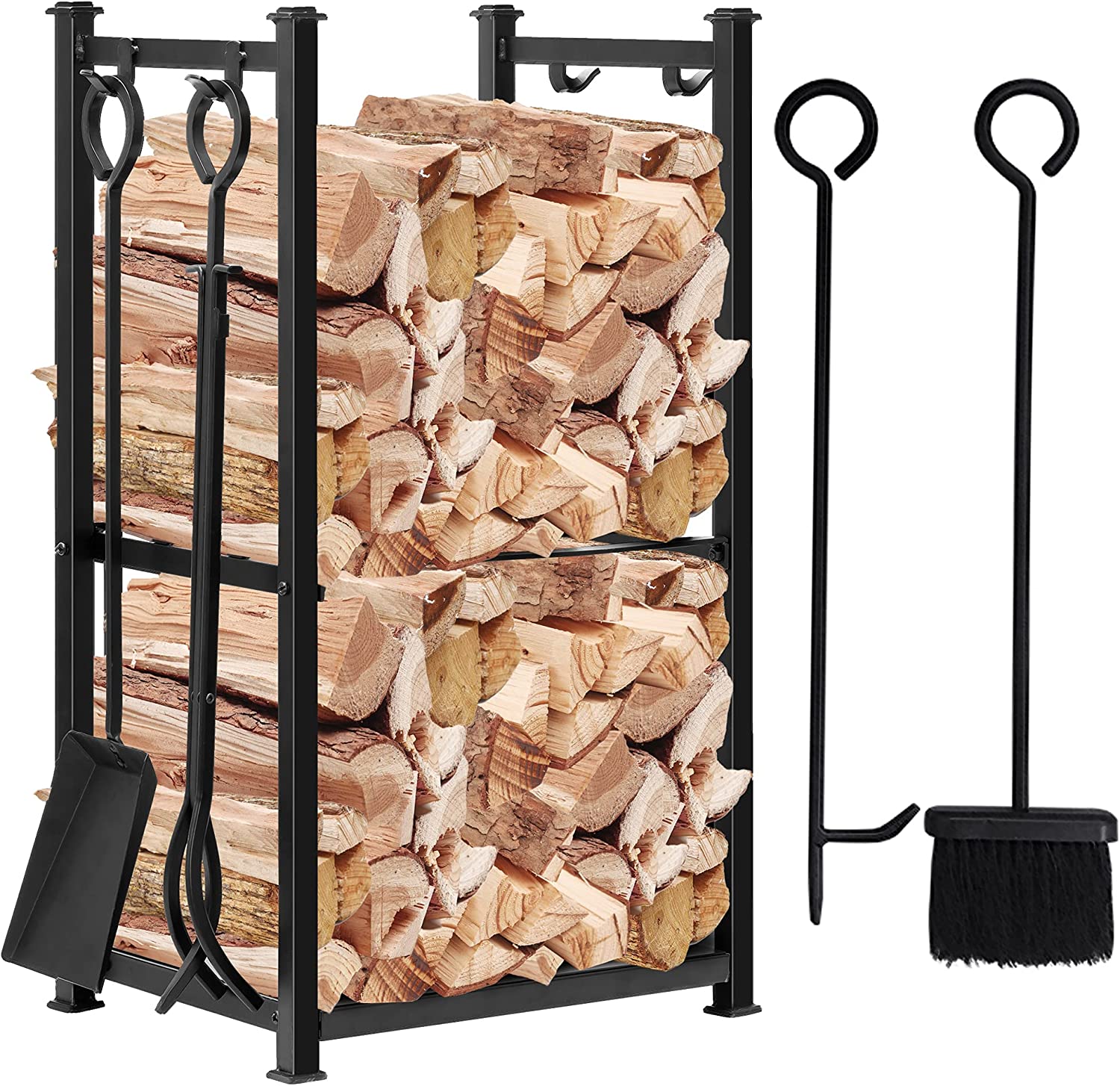 Costway Outdoor Small Metal Firewood Storage Rack Indoor Steel ...