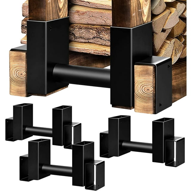 Amagabeli 4-Pack Firewood Log Rack Brackets, Adjustable, Heavy-Duty ...