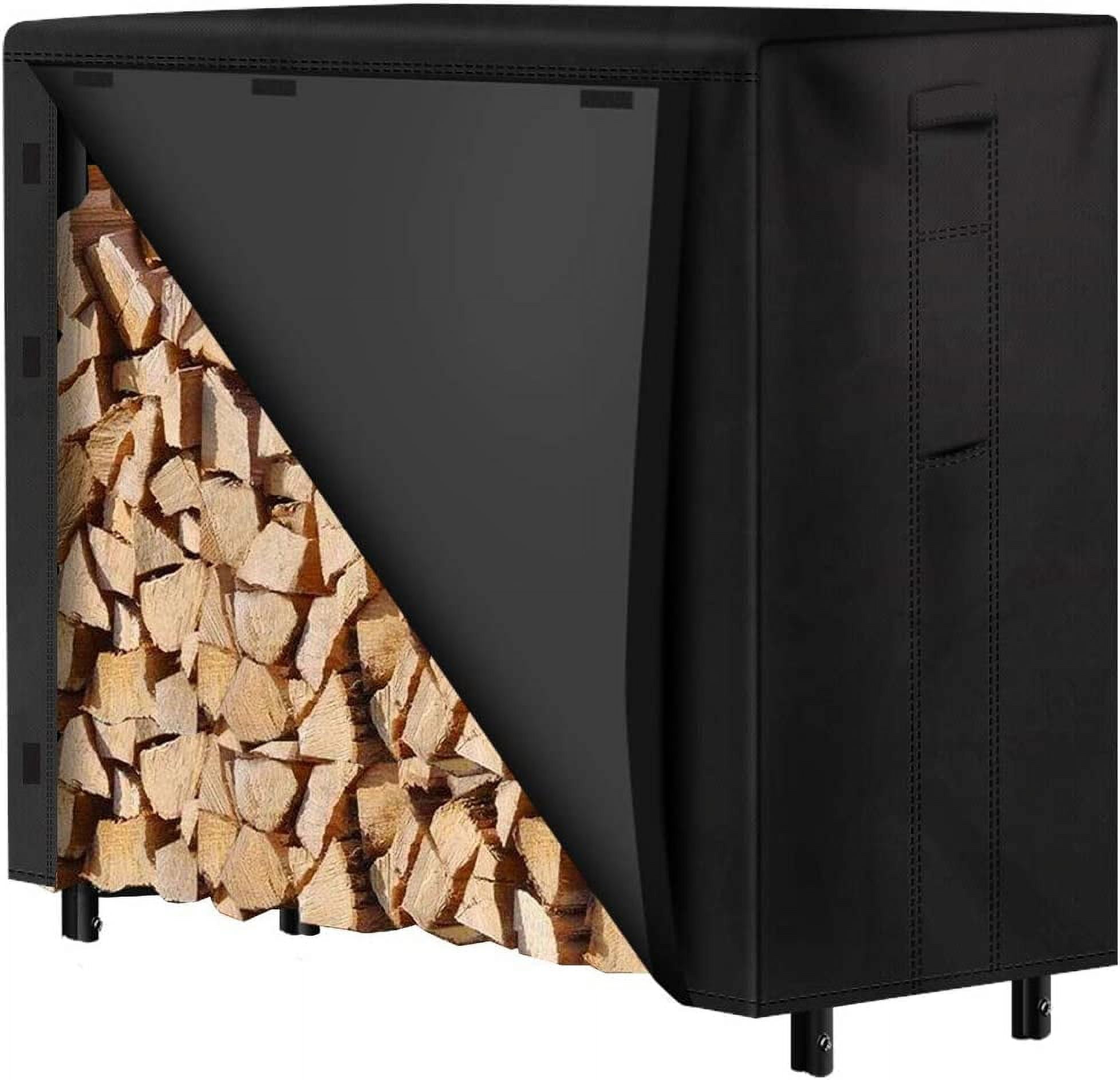 Amagabeli 4ft Metal Firewood Log Rack with Waterproof Cover, Heavy Duty ...