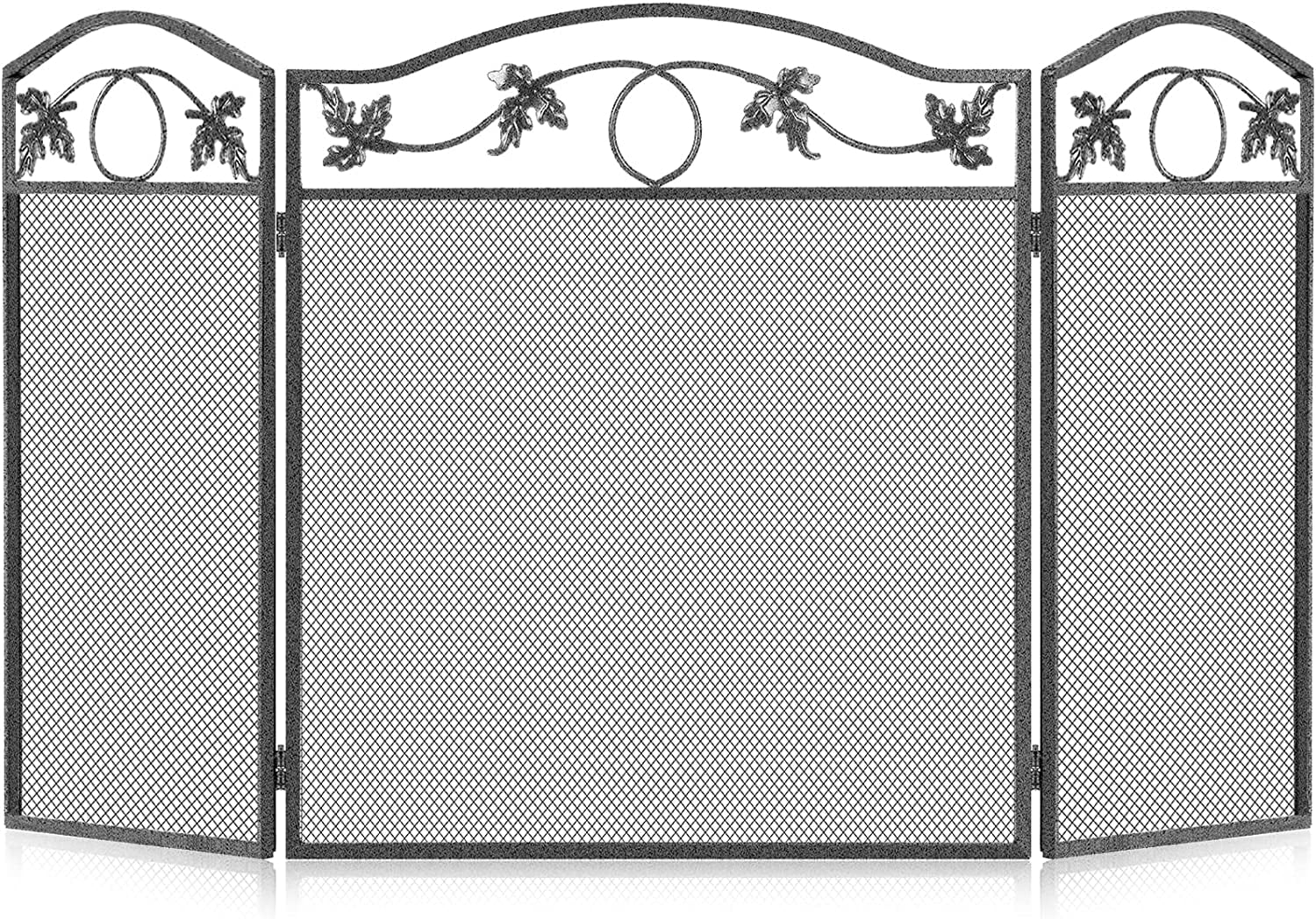 Amagabeli 50X29In Fireplace Screen 3 Panel Spark Guard Pewter Wrought ...