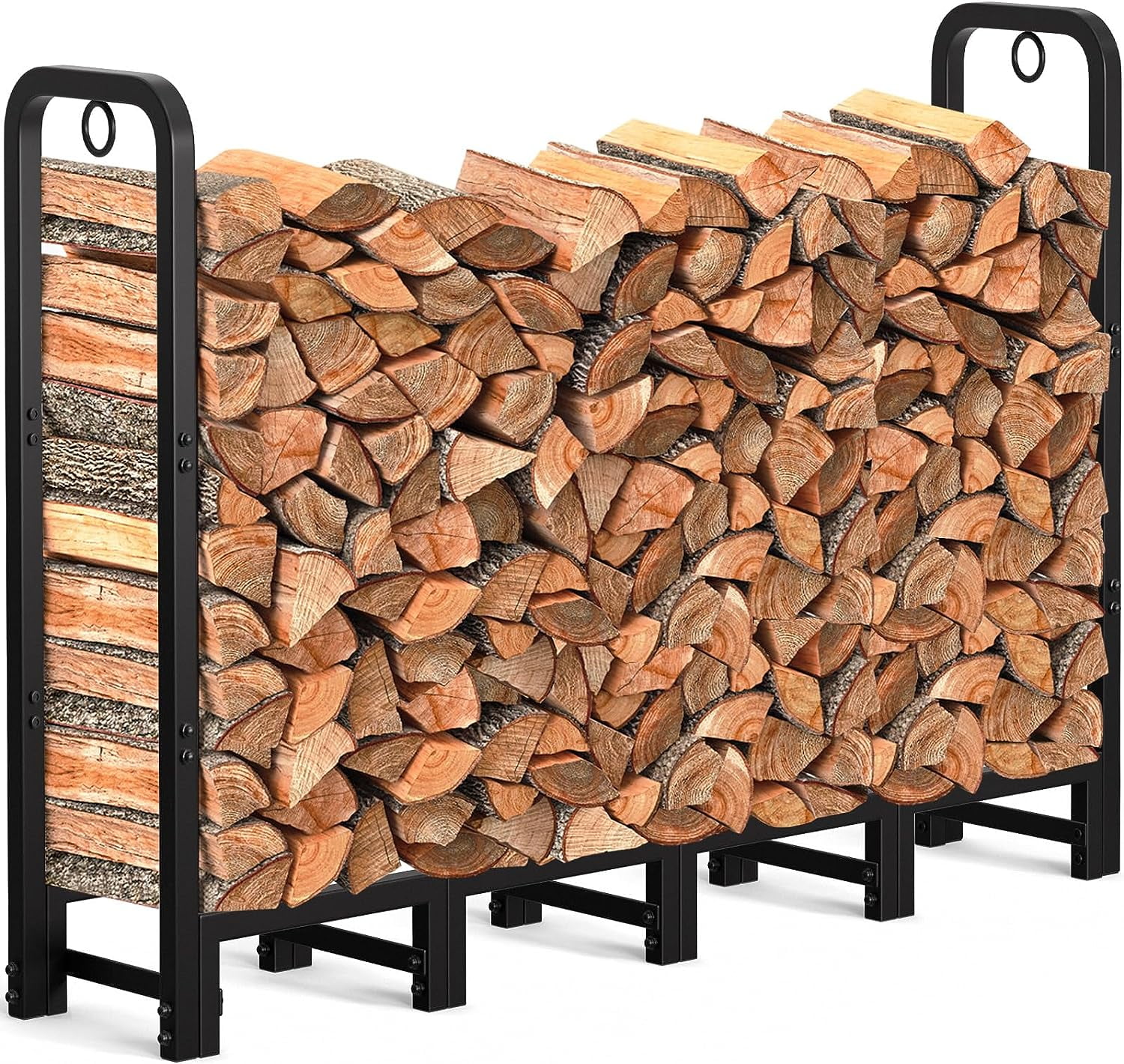 Amagabeli 5FT Metal Firewood Log Rack, Waterproof Outdoor Log Holder ...