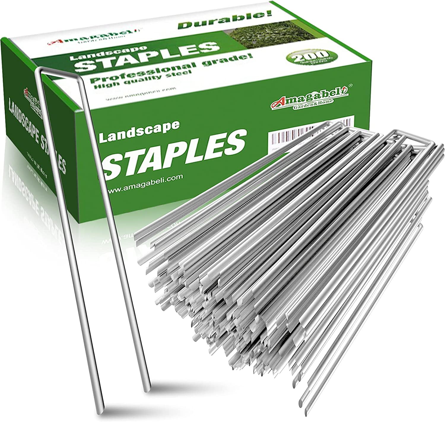Amagabeli 6 Inch Galvanized Landscape Staples 50 Pack, Lawn Pegs Anchor ...