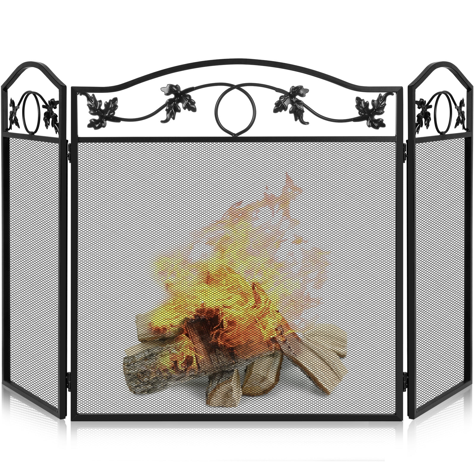 Amagabeli Fireplace Screens for Wood Burning Fireplace Foldable 3 Panel ...