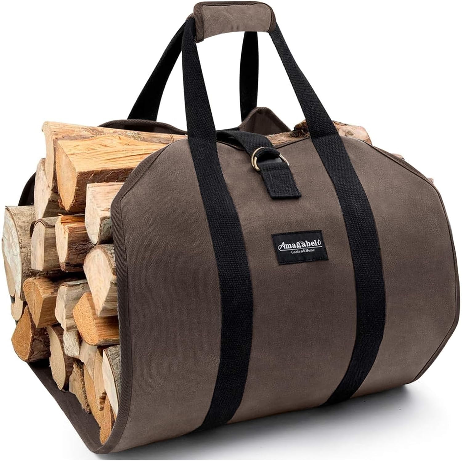 Amagabeli Firewood Carrier Bag Canvas Waxed Large Firewood Log Tote ...