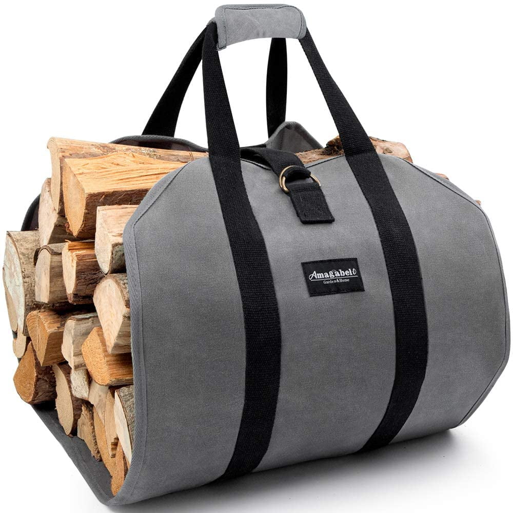 Amagabeli Firewood Carrier Tote Waxed Canvas Log Tote Carrying Bag Wood ...