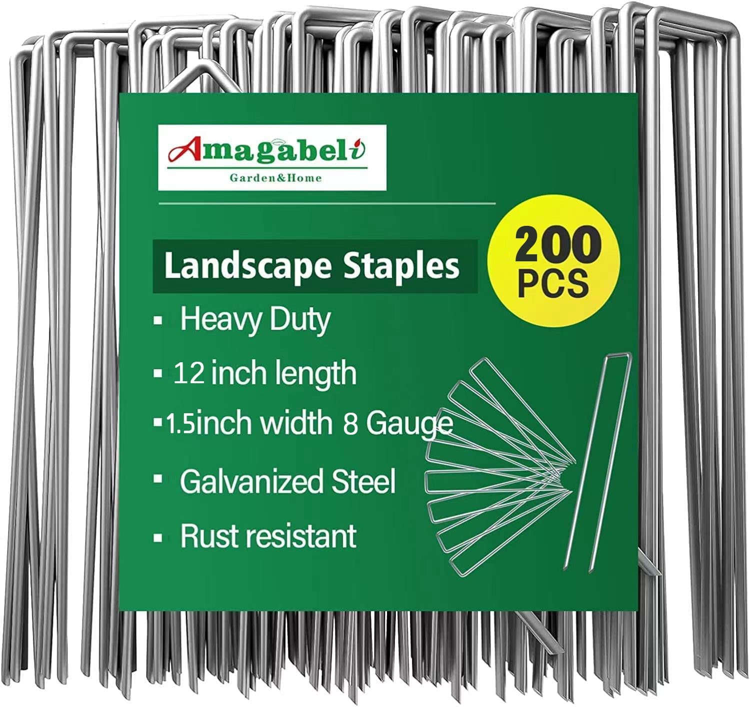 Amagabeli Galvanized Landscape Staples 200 Pack 12 Inch 8 Gauge Garden ...