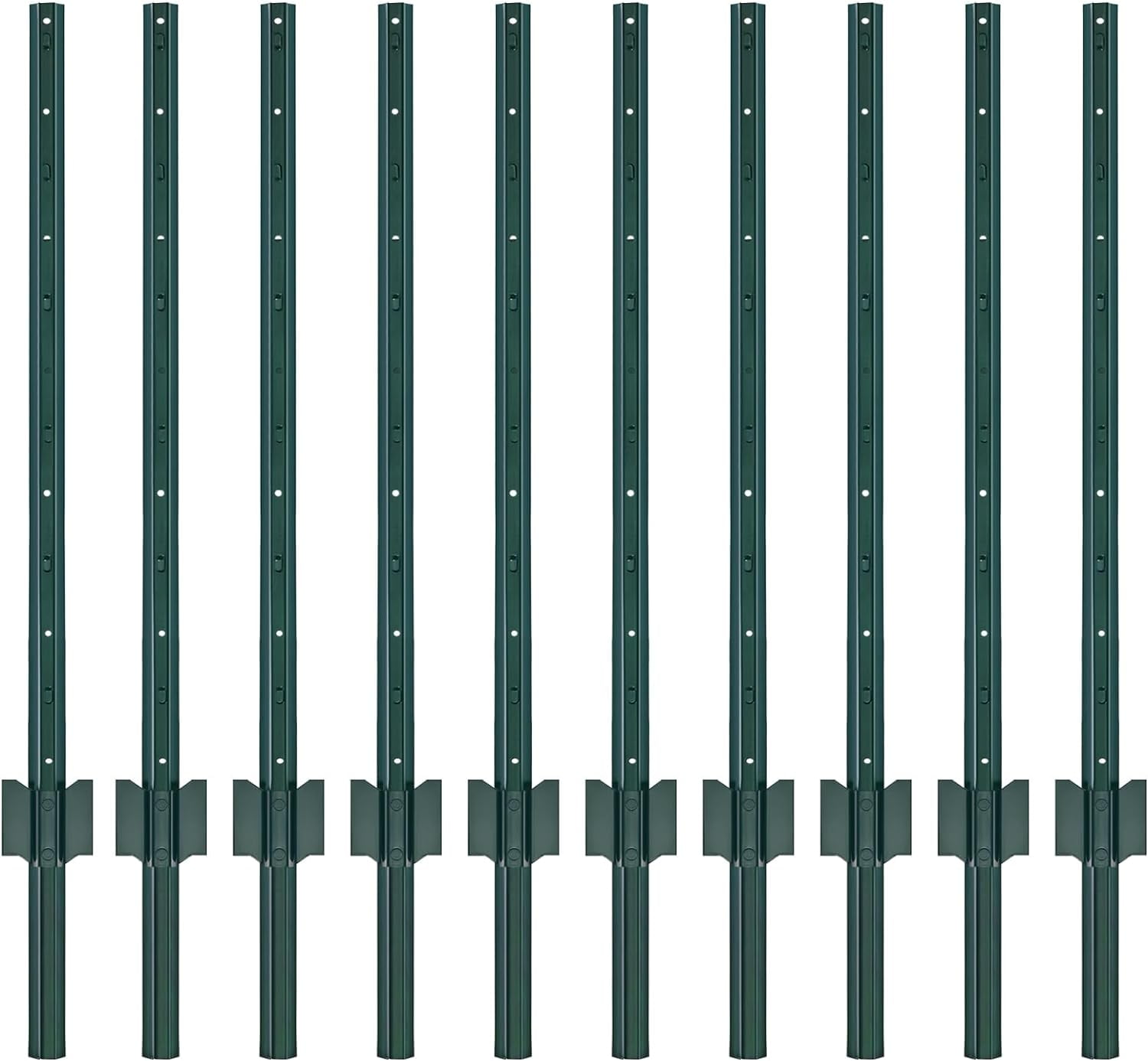 Amagabeli 10 Pack Heavy-Duty 4ft Metal Ground Anchor Fence Posts, Green ...