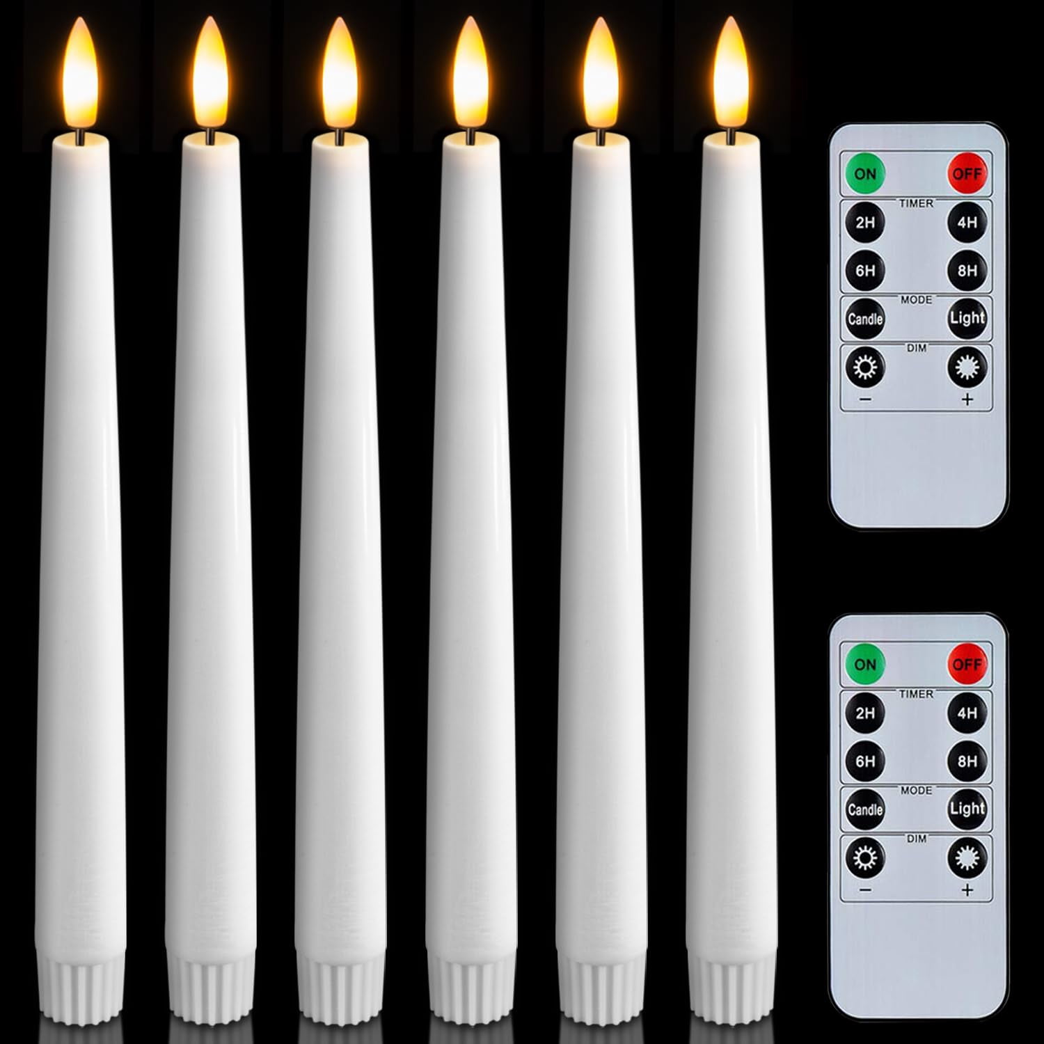 Amagic 6 Pcs Waxy Flameless Taper Candles with Remote, Led Flameless ...
