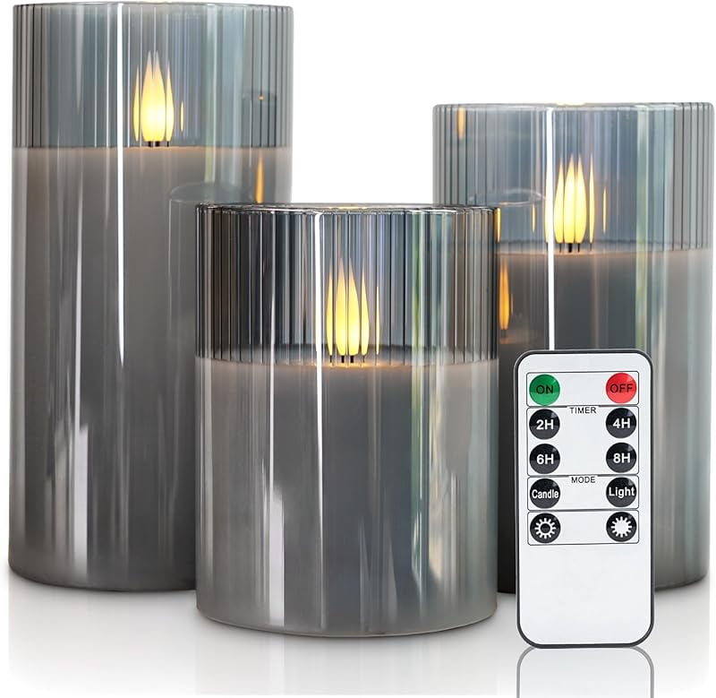 Amagic Clear Glass Flameless Candles Battery Operated with Timer ...