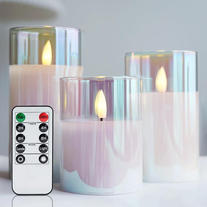 Amagic Clear Glass Flameless Candles Battery Operated with Timer ...