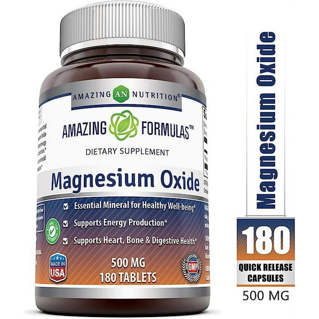 Amaizng Formulas Magnesium Oxide 500mg 180 Tablets - Walmart.com