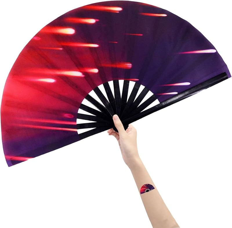 Amajiji Large Folding Hand Rave Fan Popping Fan for Line Dancing ...