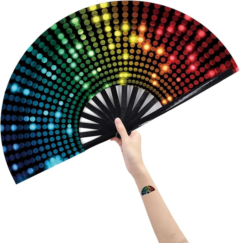Amajiji Large Folding Hand Rave Fan Popping Fan for Line Dancing ...