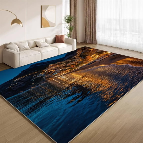 Amalfi Coast Area Rugs, Italy Beach Seascape Night Pattern Carpet ...