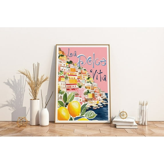 Amalfi Coast Art Poster: La Dolce Vita, Positano Italy, Unframed Canvas Size 12x18 - Walmart.com