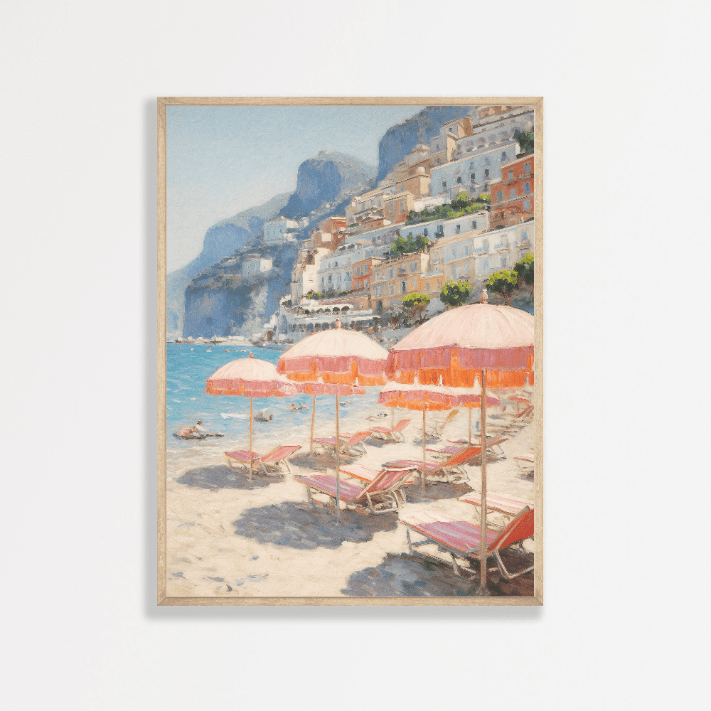 Amalfi Coast Beach Scene Retro Coastal Poster , Poster Print Only ...