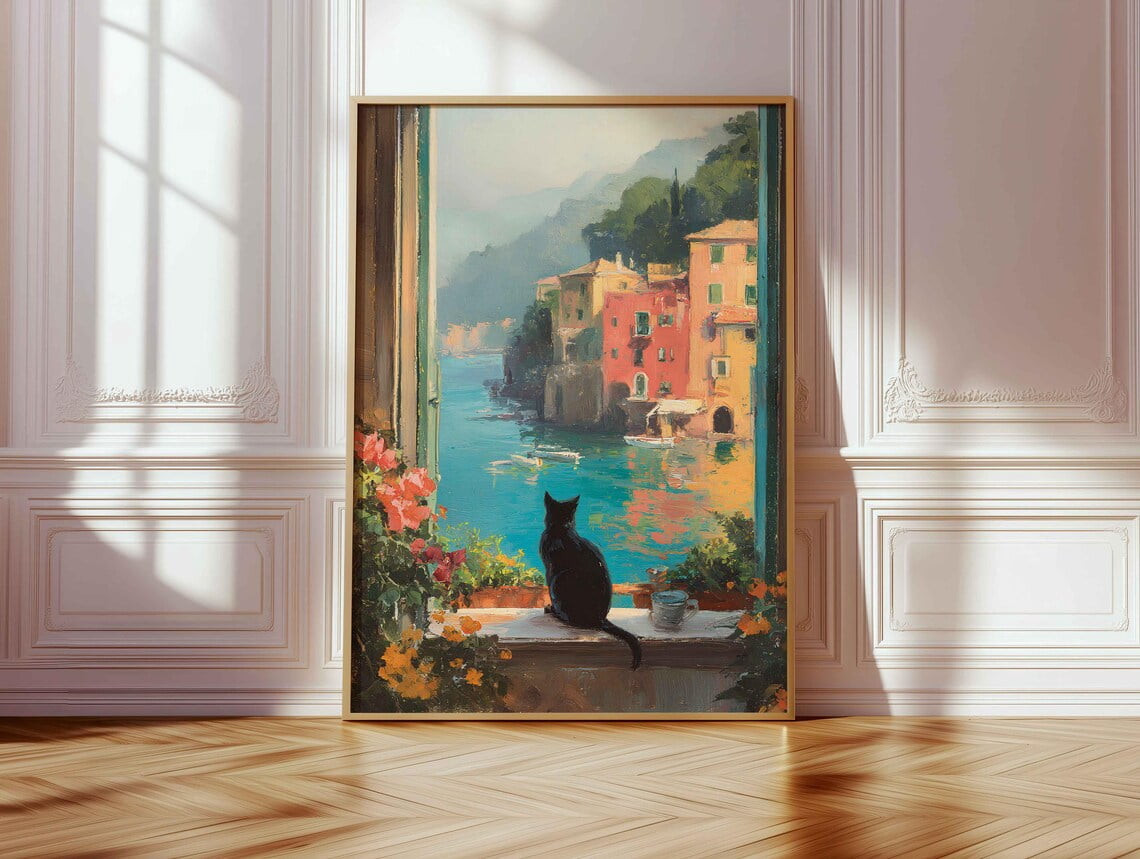 Amalfi Coast Cat Window Poster, Unframed Paper Poster 11x14in - Walmart.com