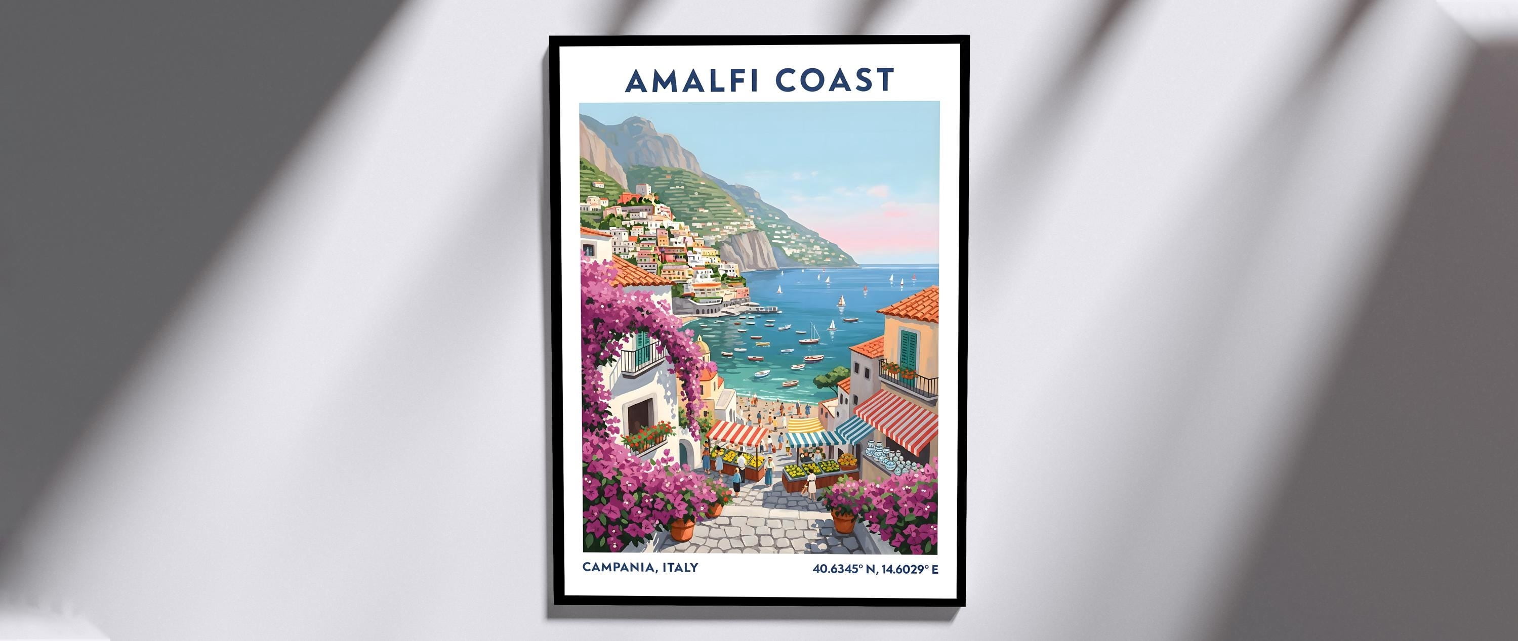 Amalfi Coast Colorful Italian Landscape Mediterranean Travel Poster ...