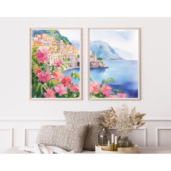 Amalfi Coast Italian Riviera Coastal Wall Art Mediterranean Seaside ...