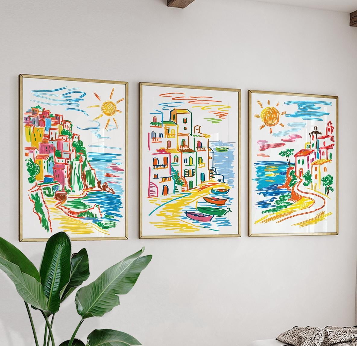 Amalfi Coast Italy Poster Coastal Beach Wall Art Mediterranean ...